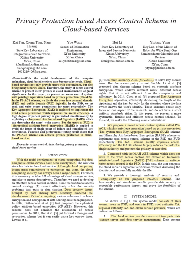 Privacy Protection Based Access Control Scheme in Cloud-Based Services - 1crore Projects | PDF ...