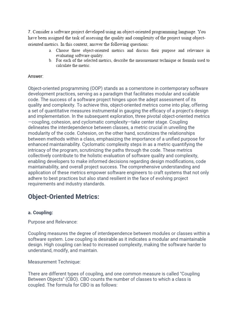 #7 Software Metrics | PDF | Object Oriented Programming | Software Quality #7 Software Metrics | PDF | Object Oriented Programming | Software Quality