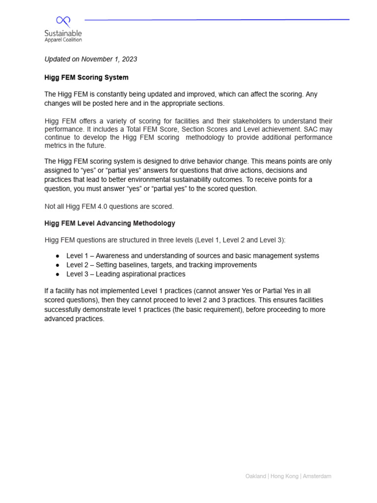 Higg FEM 2023 Scoring Guidance and Applicability | PDF | Economy And The Environment