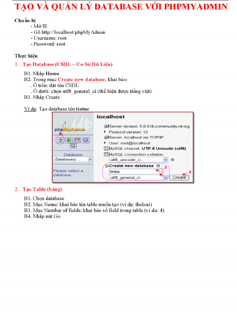 Tao Va Quan Ly Database Voi phpMyAdmin - Ngon Ngu MySQL | PDF