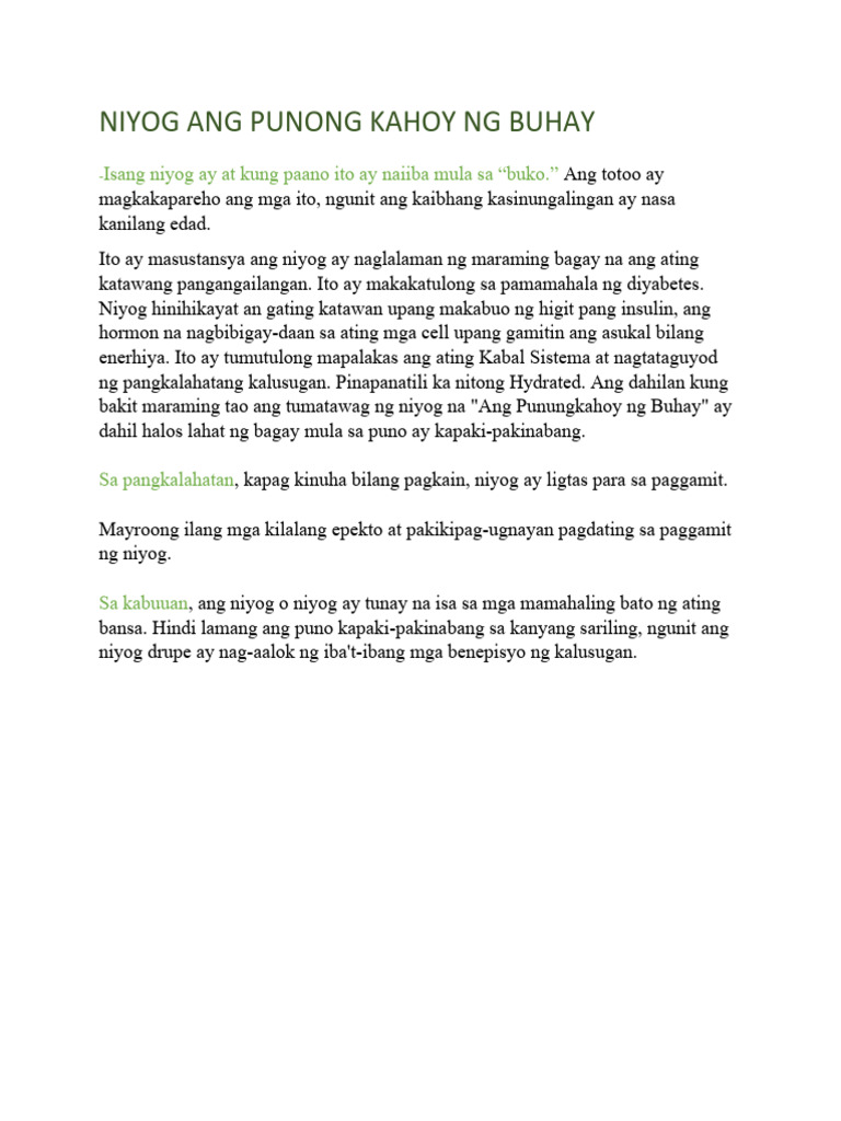 Niyog Ang Punong Kahoy NG Buhay | PDF