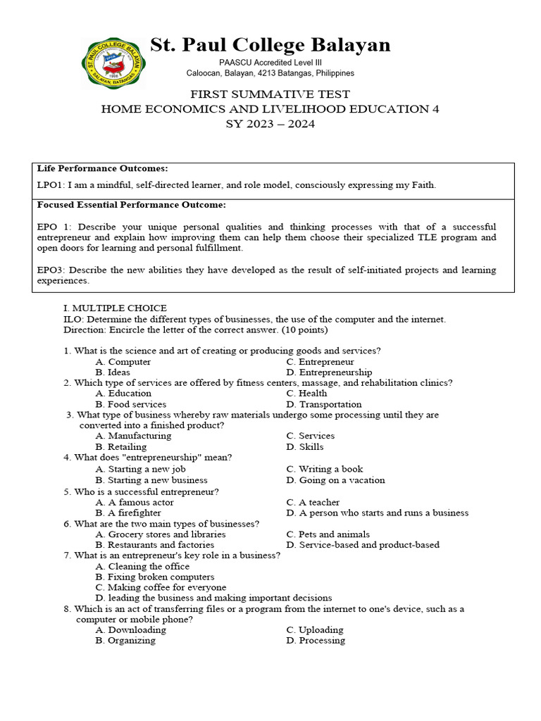 Q1 Summative Test in HELE 4 | PDF | World Wide Web | Internet & Web