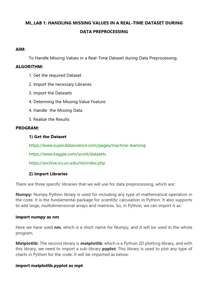 Handling Missing Values in A Real-Time Dataset During | PDF