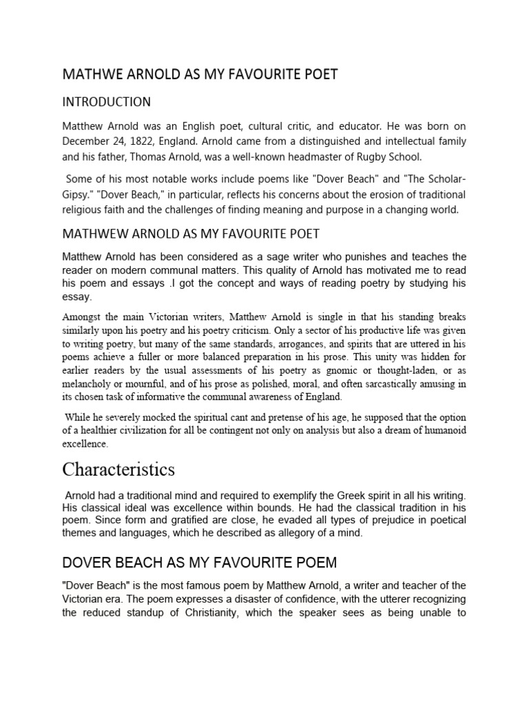 Mathwe Arnold As My Favourite Poet | PDF | Poetry