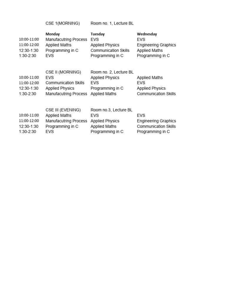 Time Table First Year September 2023 | PDF