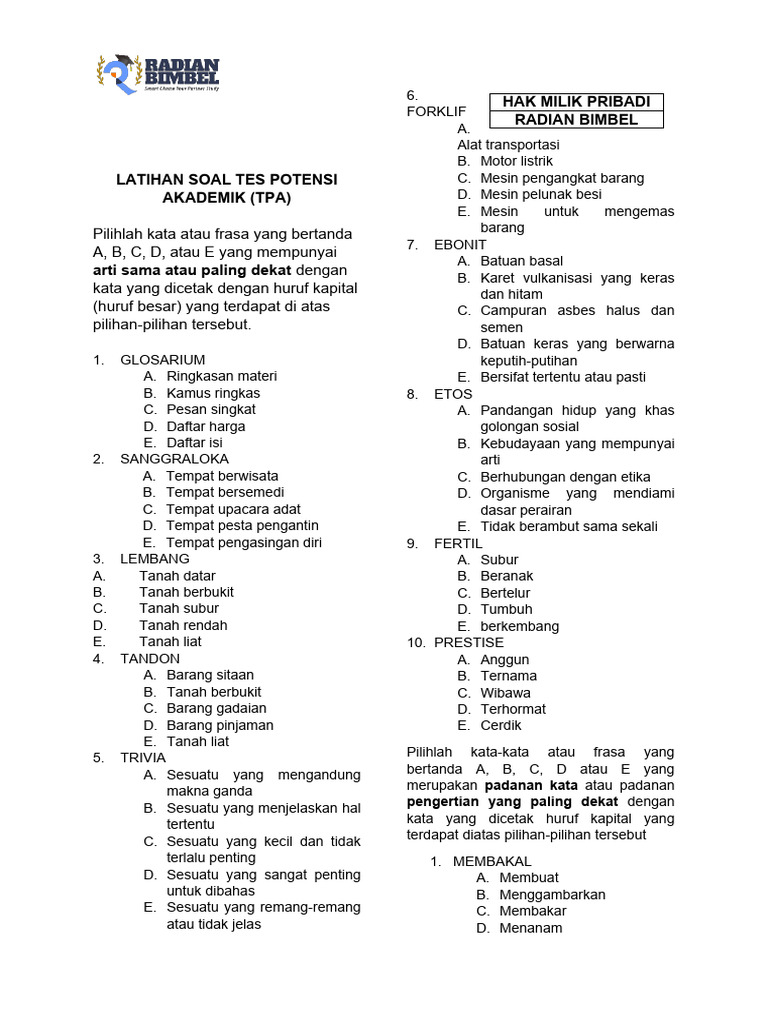 Soal Tpa Stan 1 | PDF