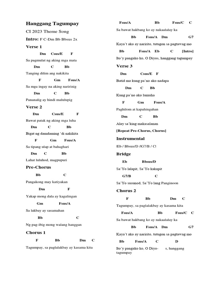 Hanggang Tagumpay C.I. Theme Song CHORDS PDF | PDF