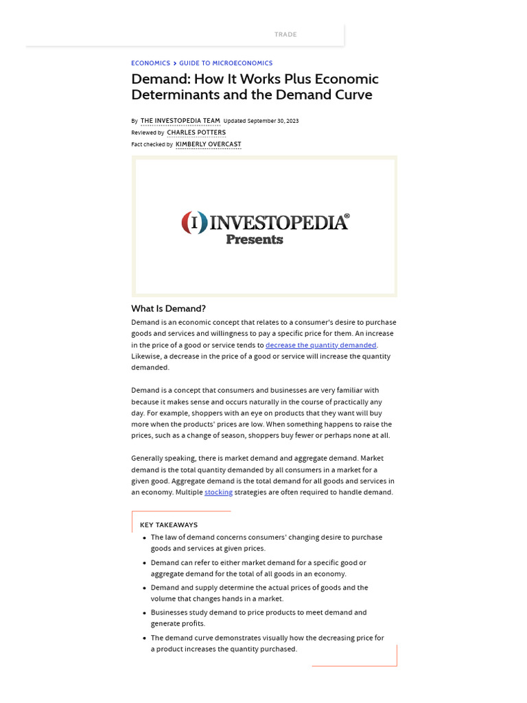 Demand - How It Works Plus Economic Determinants and The Demand Curve | PDF