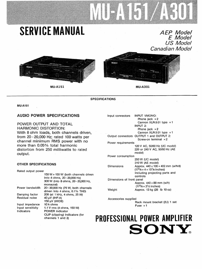 Sony Mu-A151 Mu-A301 | PDF