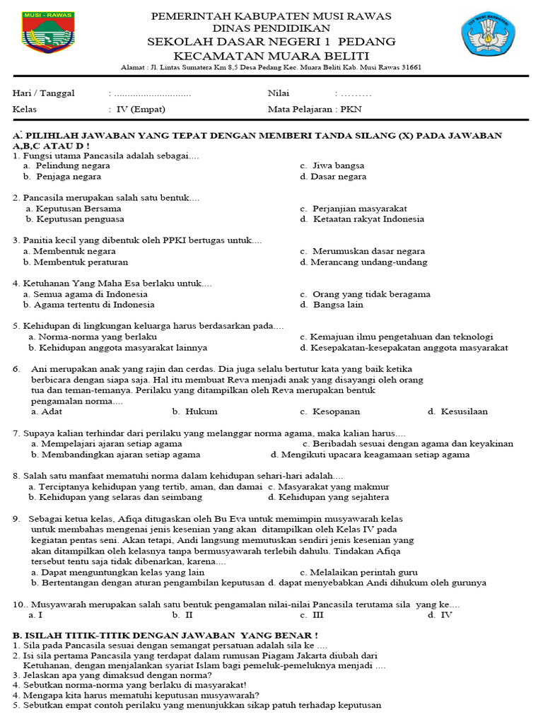 Soal Pts 1 Kelas 4 Kurmer Dan Kunci Jawaban | PDF | Seni & Disiplin Bahasa | Kajian Bahasa Asing