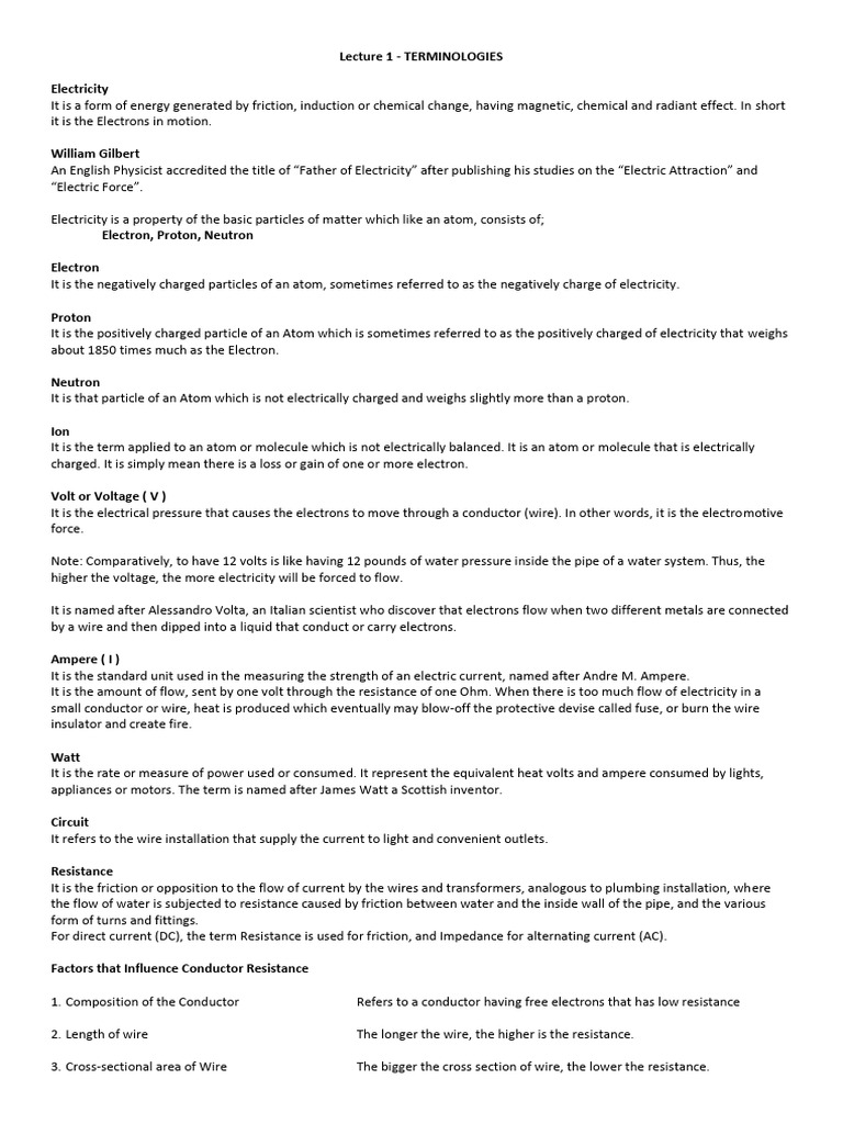 Electricity Terminology Explained | PDF