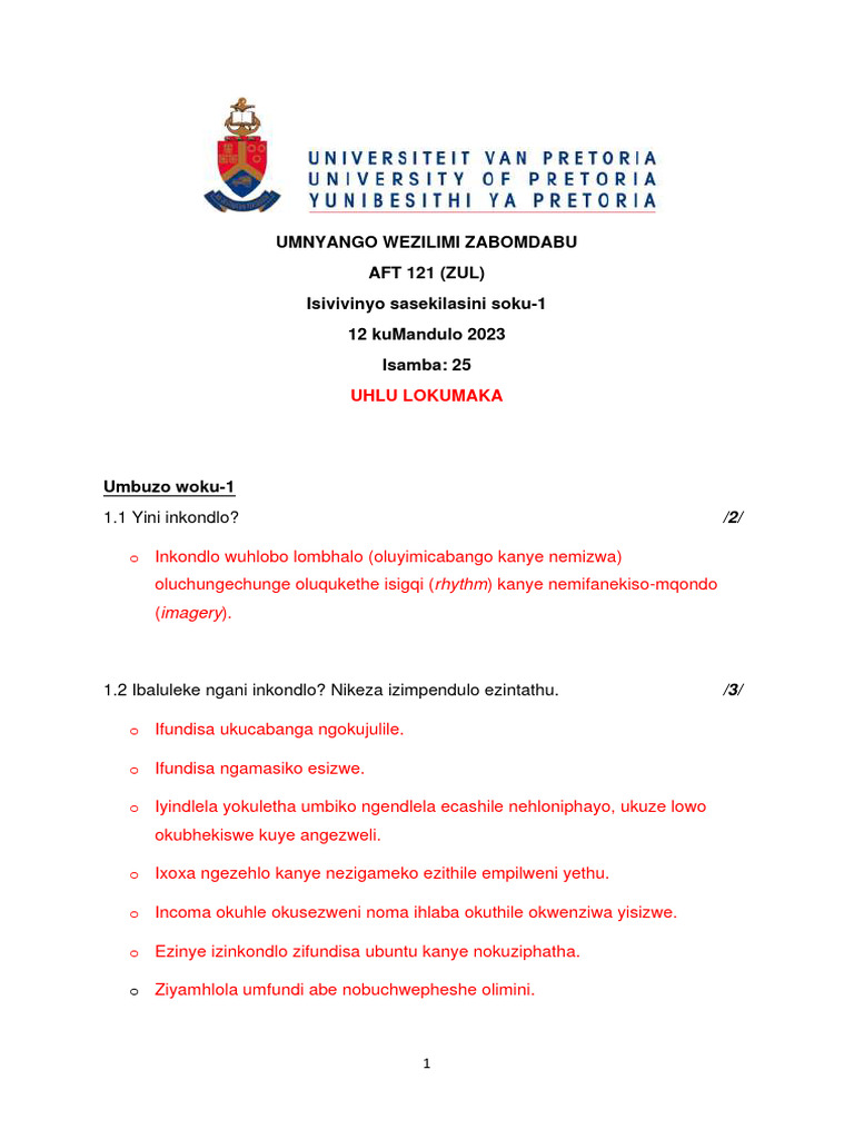 Aft 121 Isivivinyo Soku-1 Memo 2023 | PDF