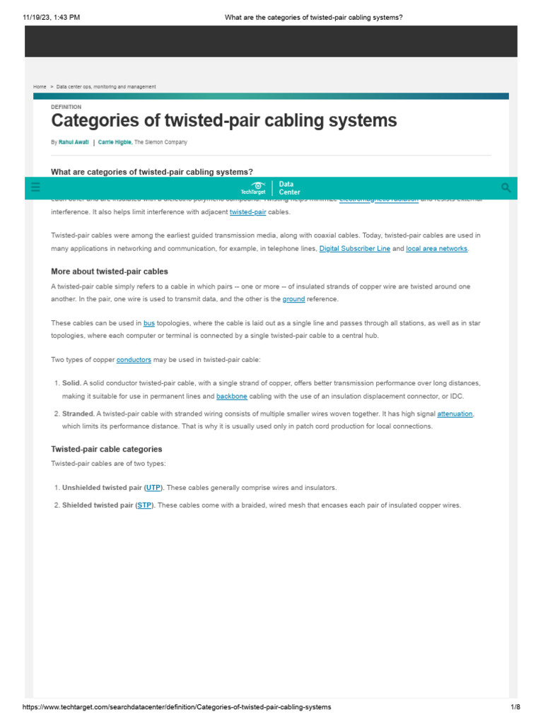 Twisted-Pair Cabling Systems Guide | PDF