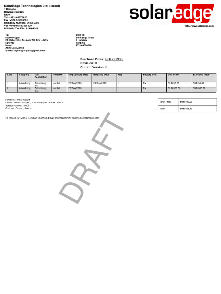 SolarEdge Purchase Order Terms | PDF | Indemnity | Justice