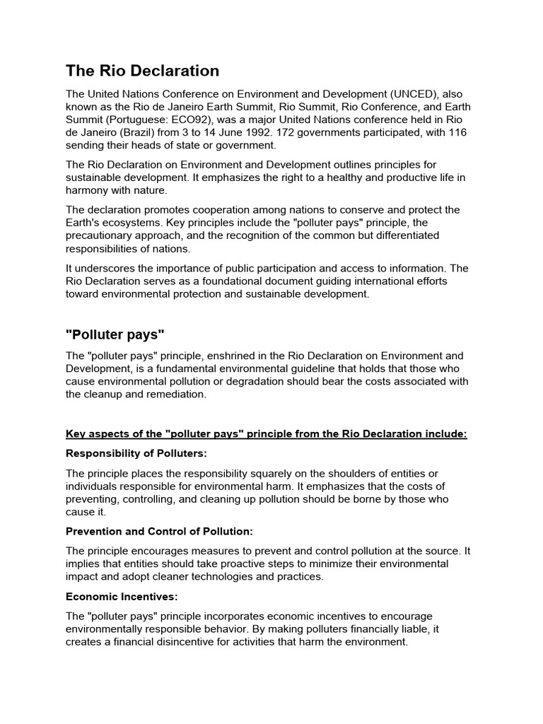 The Rio Declaration On Environment and Development | PDF | Sustainability | Sustainable Development