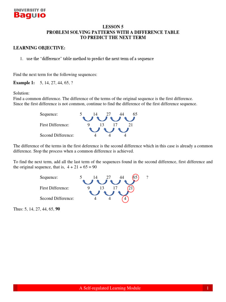 Lesson 4.1 Problem Solving Patterns With A Difference Table | PDF