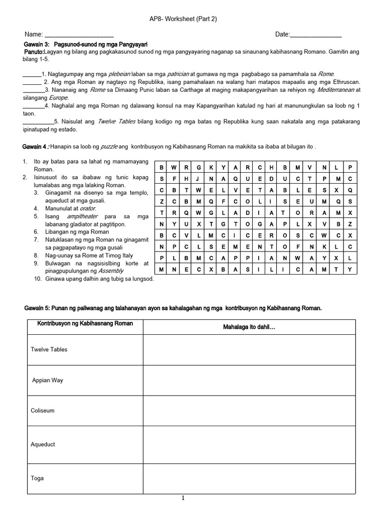 AP8 - Worksheet 2 | PDF