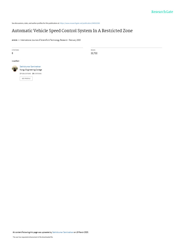 Automatic Vehicle Speed Control System in ARestricted Zone | PDF