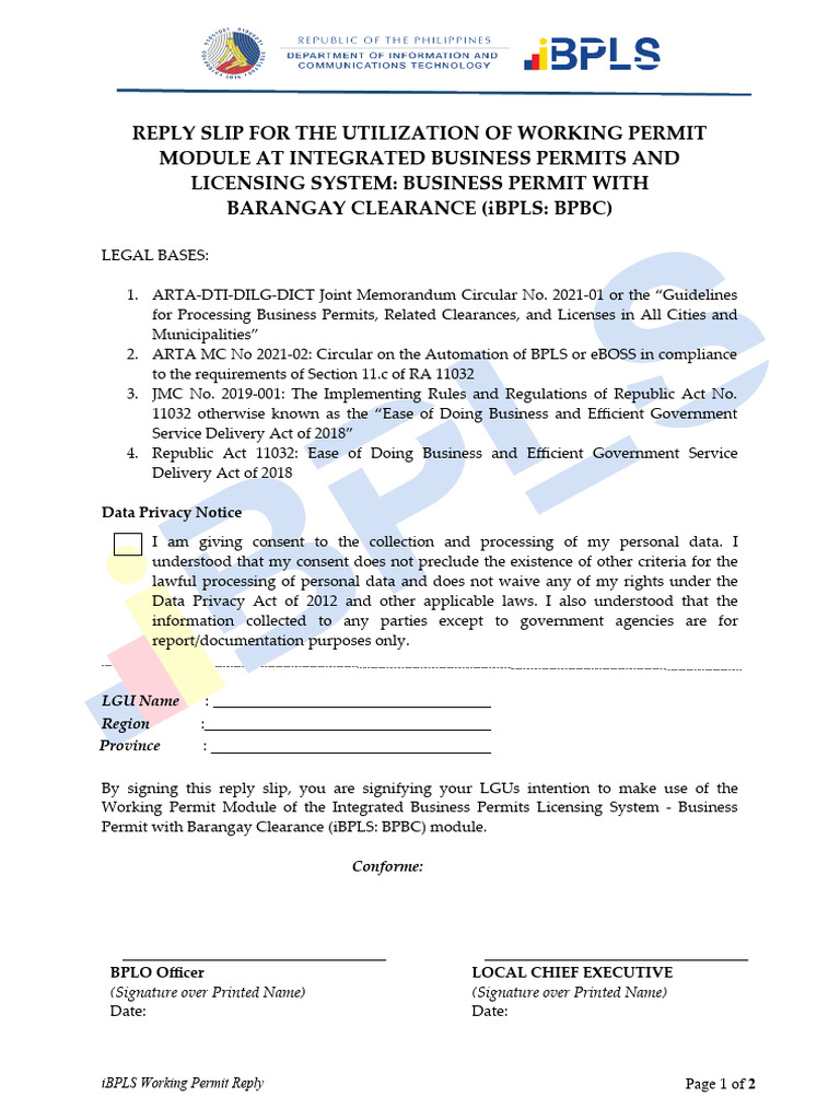 Template Working Permit Reply Slip | PDF