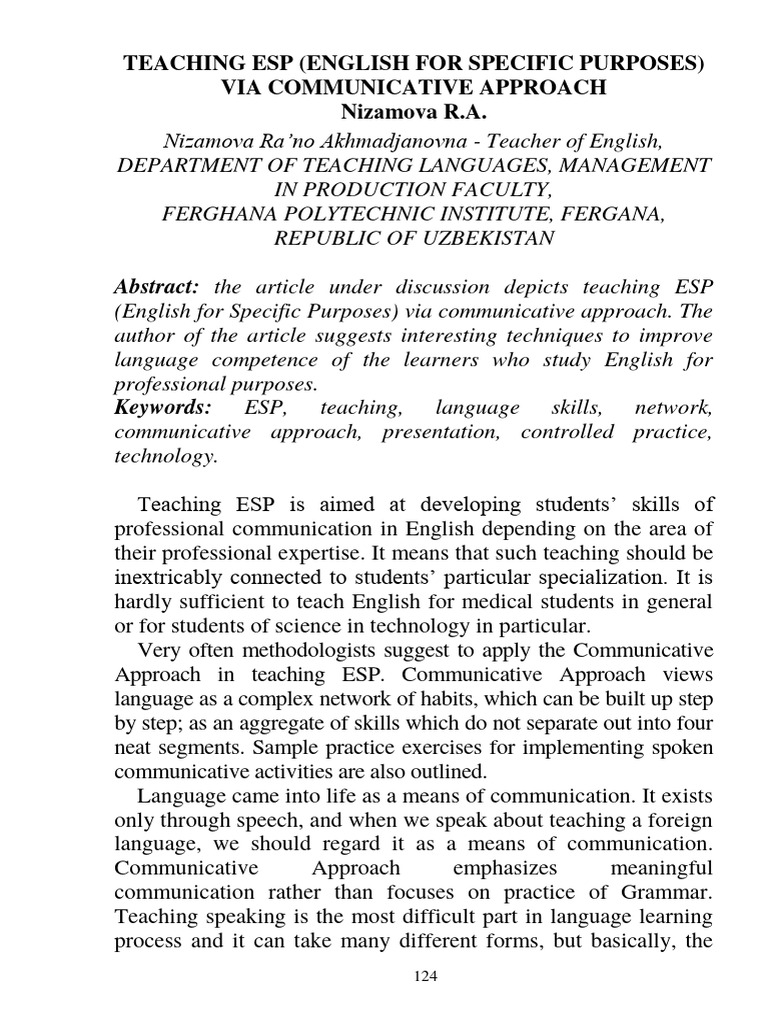 teaching-esp-english-for-specific-purposes-via-communicative-approach | PDF | Language Education ...