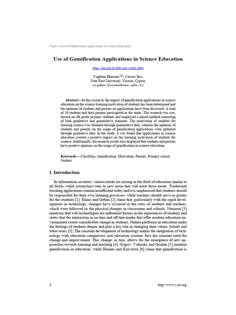 Use Of Gamification Applications In Science Education Pdf Learning Motivation