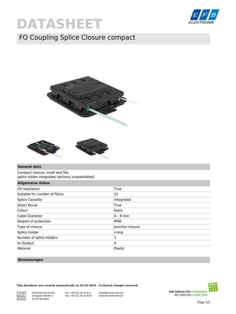 Datasheet: FO Coupling Splice Closure Compact | PDF