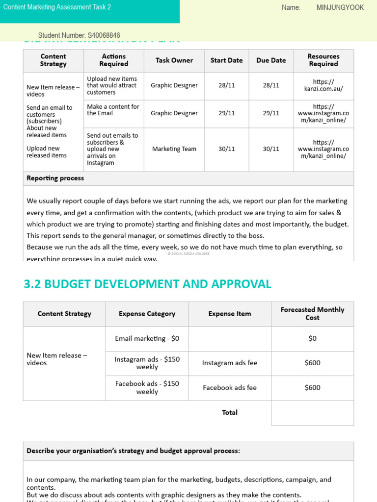 Content SMM Assessment Task 2 - Project Template 2018 (T4-20) | PDF ...