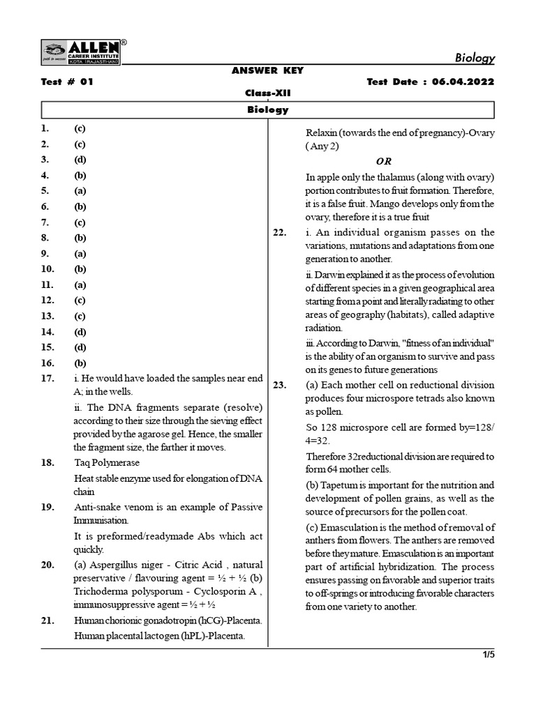 Class12-Biology-Paper-Solution | PDF