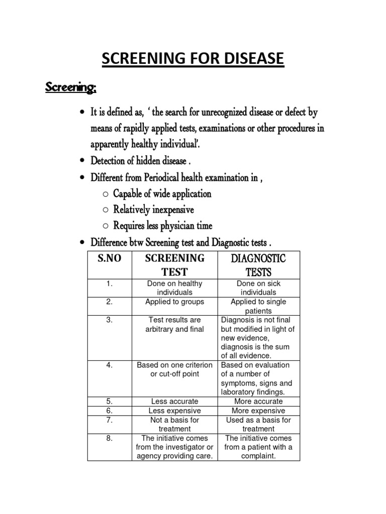 Screening Tests | PDF | Screening (Medicine) | Sensitivity And Specificity