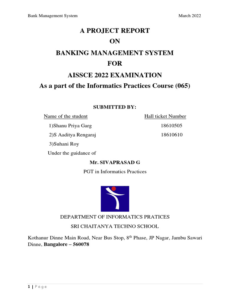 Bank Management System Project Report | PDF