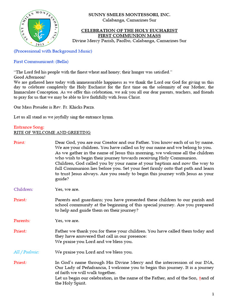First Holy Communion Rites | PDF | Eucharist | God The Father