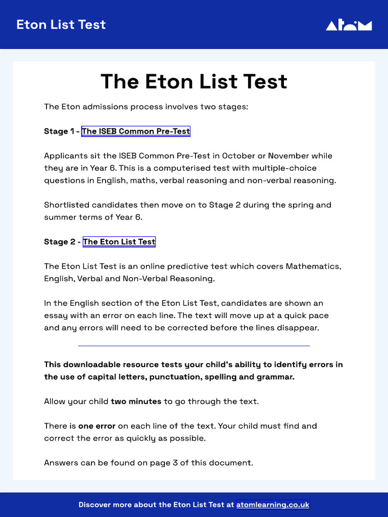 Eton List Test Overview and Practice | PDF | Home & Garden