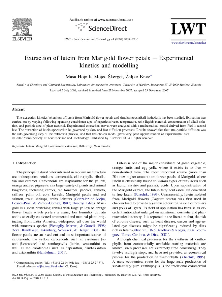 Extraction of Lutein From Marigold Flower Petals e Experimental ...