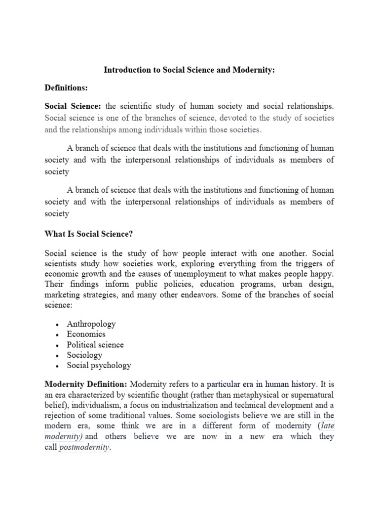 Introduction To Social Science and Modernity-1 | PDF