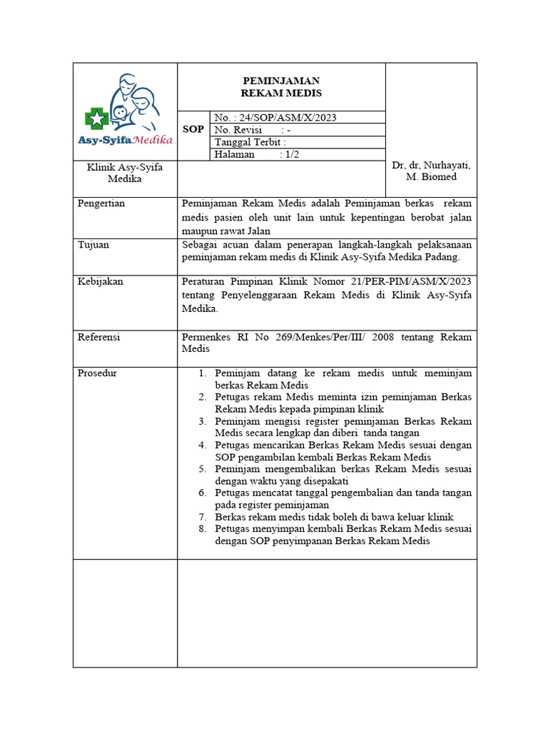 2.SOP Peminjaman Rekam Medis | PDF