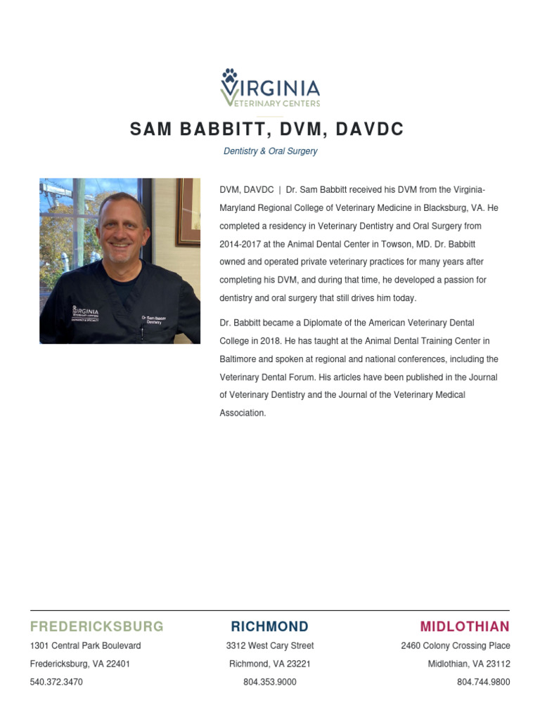Sam Babbitt, DVM, Davdc: Fredericksburg | PDF | Career & Growth