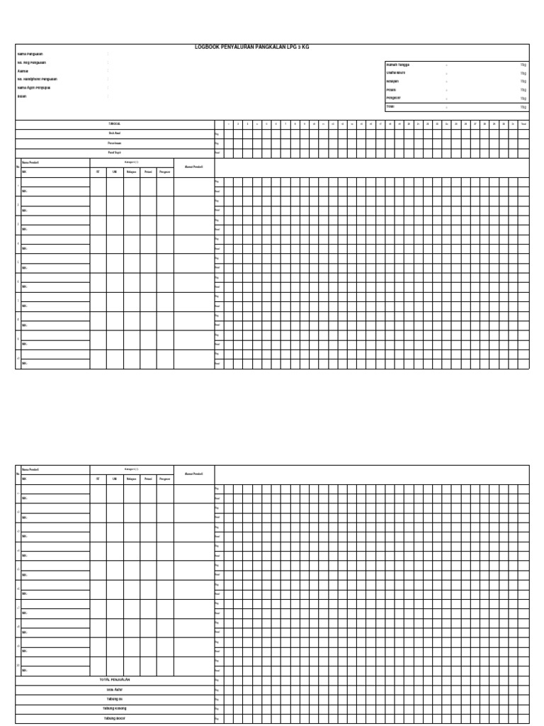 Form Log Book Pangkalan LPG 3 KG Revisi 30 12 23 | PDF