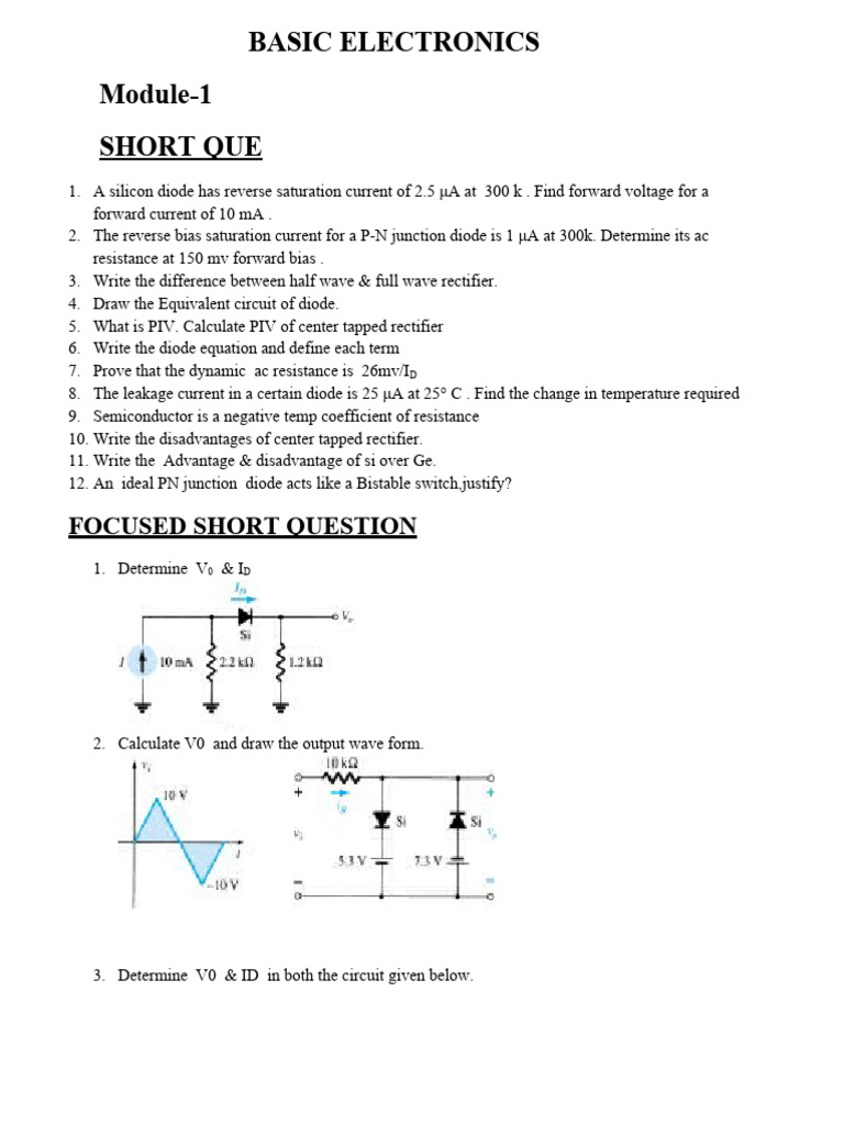Basic Electronics Question Bank-2023-Dec | PDF | Operational Amplifier | Bipolar Junction Transistor