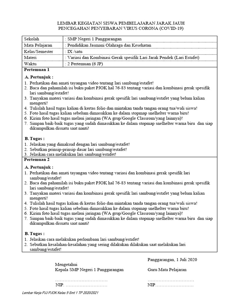 6.6.lembar Kerja Atletik Lari Estafet | PDF