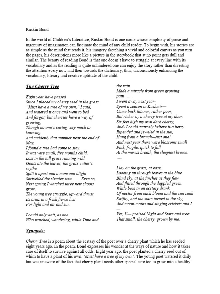 11th Cherry Tree by Ruskin Bond | PDF | Poetry