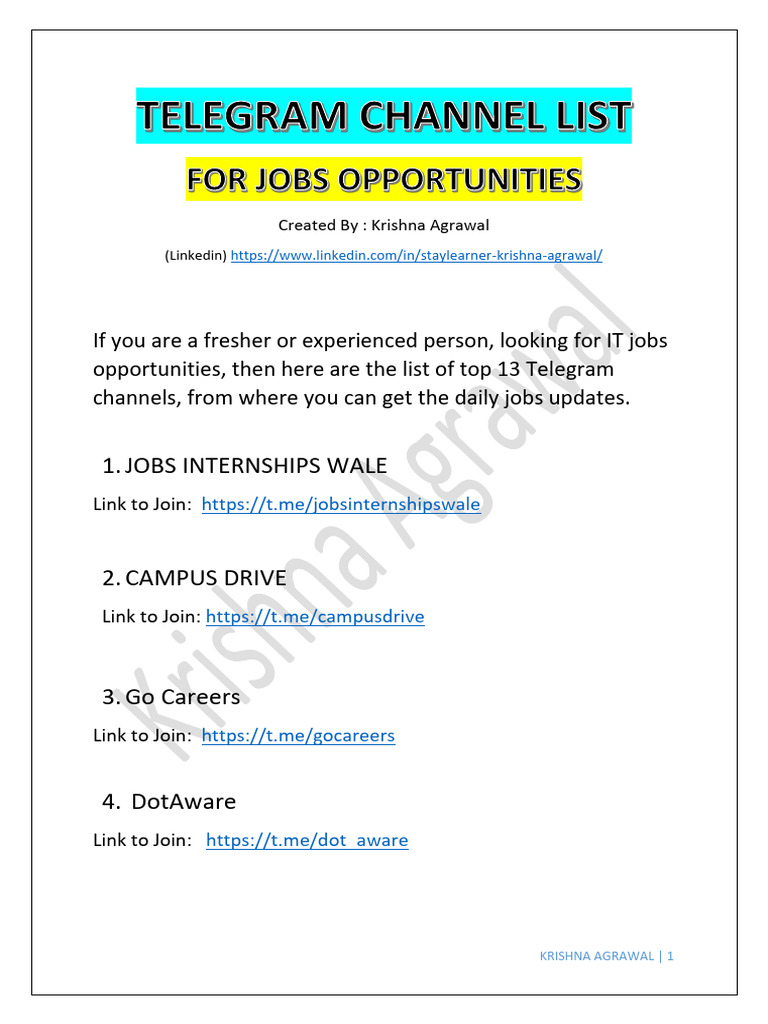 Telegram Channel List For Freshers | PDF