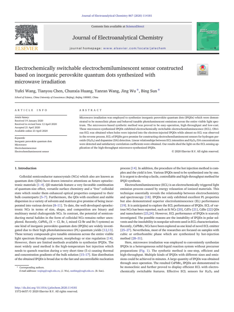 Journal Of Electroanalytical Chemistry Yufei Wang Tianyou Chen Chunxia Huang Yanran Wang