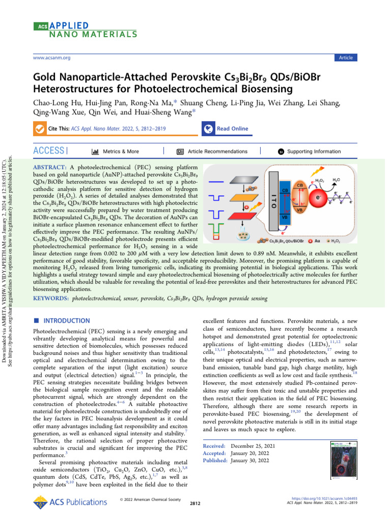 Gold Nanoparticle-Attached Perovskite Cs3Bi2Br9 QDs/BiOBr ...