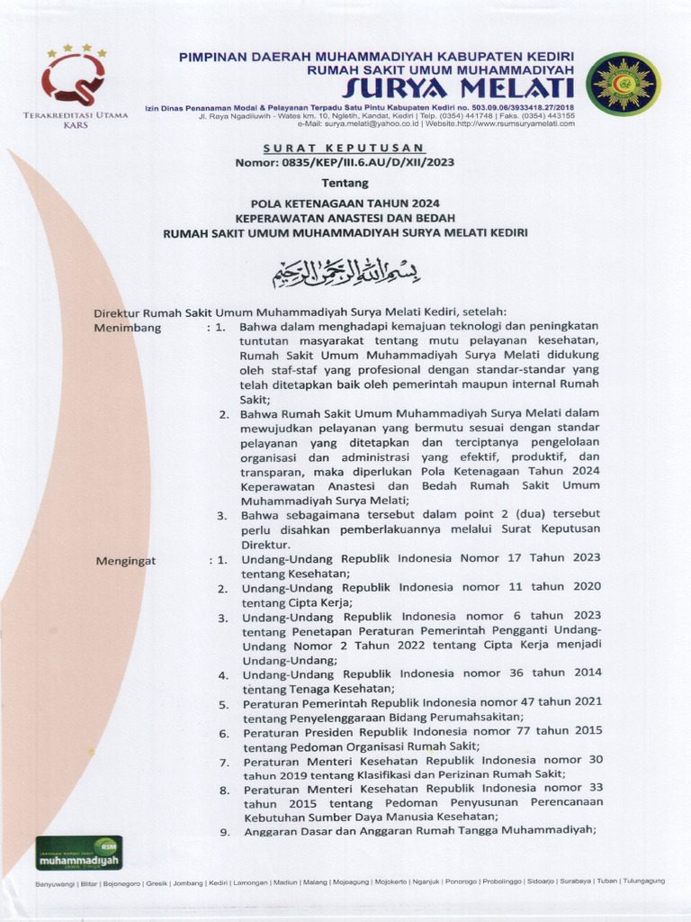 SK Pola Ketenagaan Tahun 2024 Keperawatan Anastesi Dan Bedah | PDF