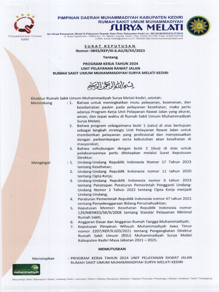 SK Program Kerja Tahun 2024 Unit Pelayanan Rawat Jalan | PDF