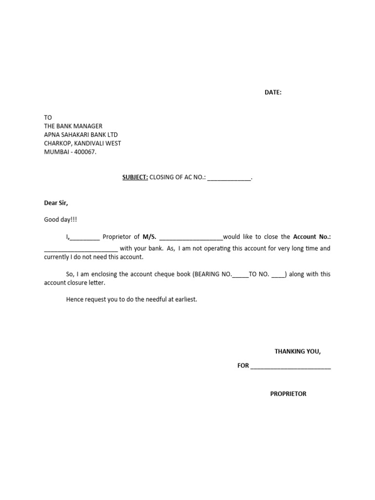 Account Closure Request to Apna Sahakari Bank | PDF | Career & Growth