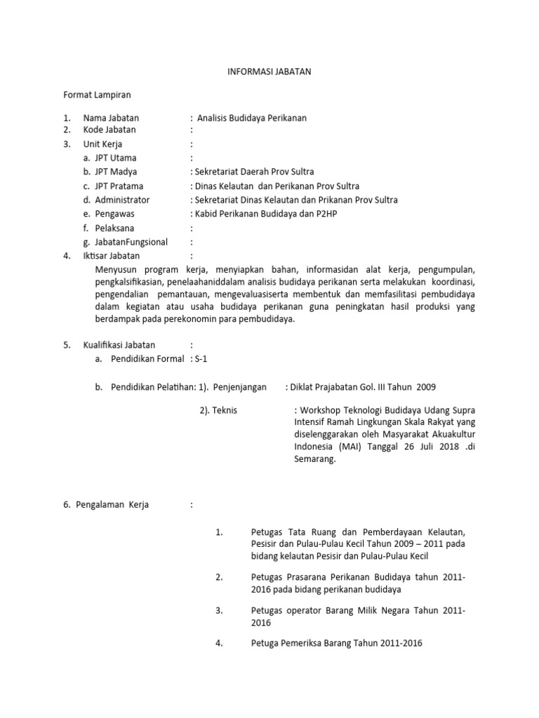 INFORMASI JABATAN Analisis Budidaya Perikanan | PDF | Kesehatan Holistik | Sains & Matematika