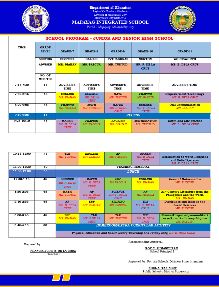 JHS and SHS - SCHOOL PROGRAM | PDF