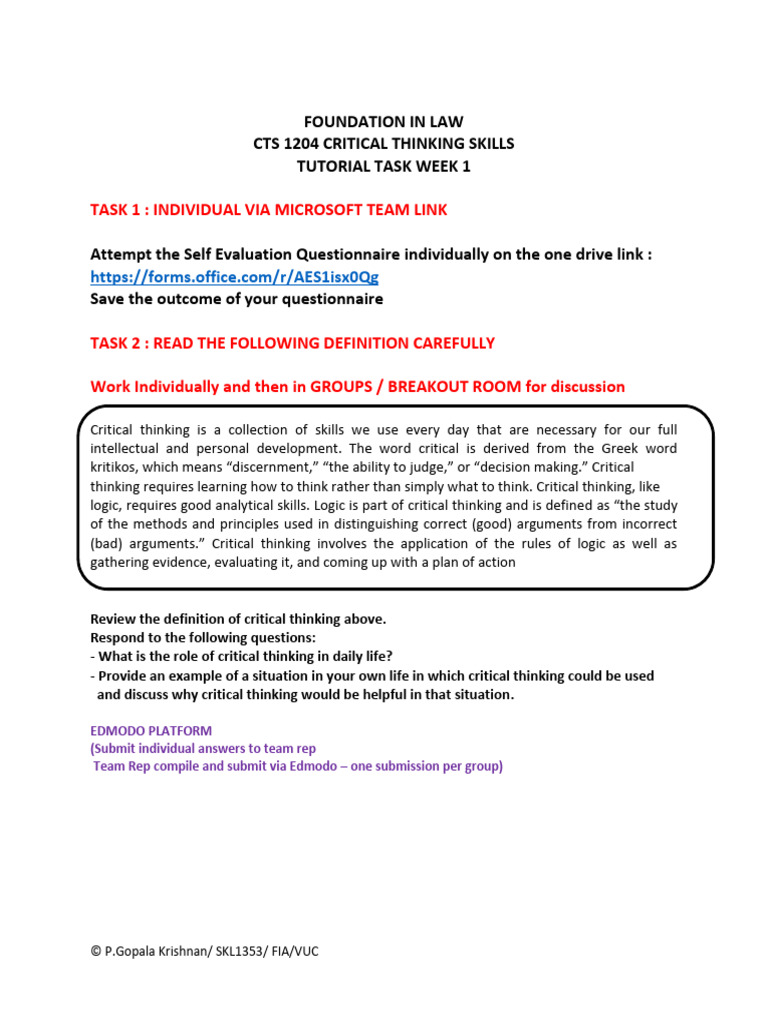 Tutorial Task 1 - 101121-Pgk | Download Free PDF | Critical Thinking | Thought