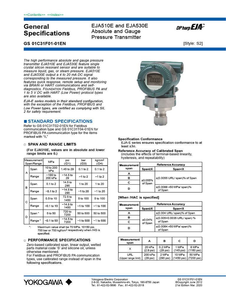 4)-7) Yokogawa_EJA510E-EJA530E-datasheet | PDF | Pascal (Unit) | Electrical Engineering